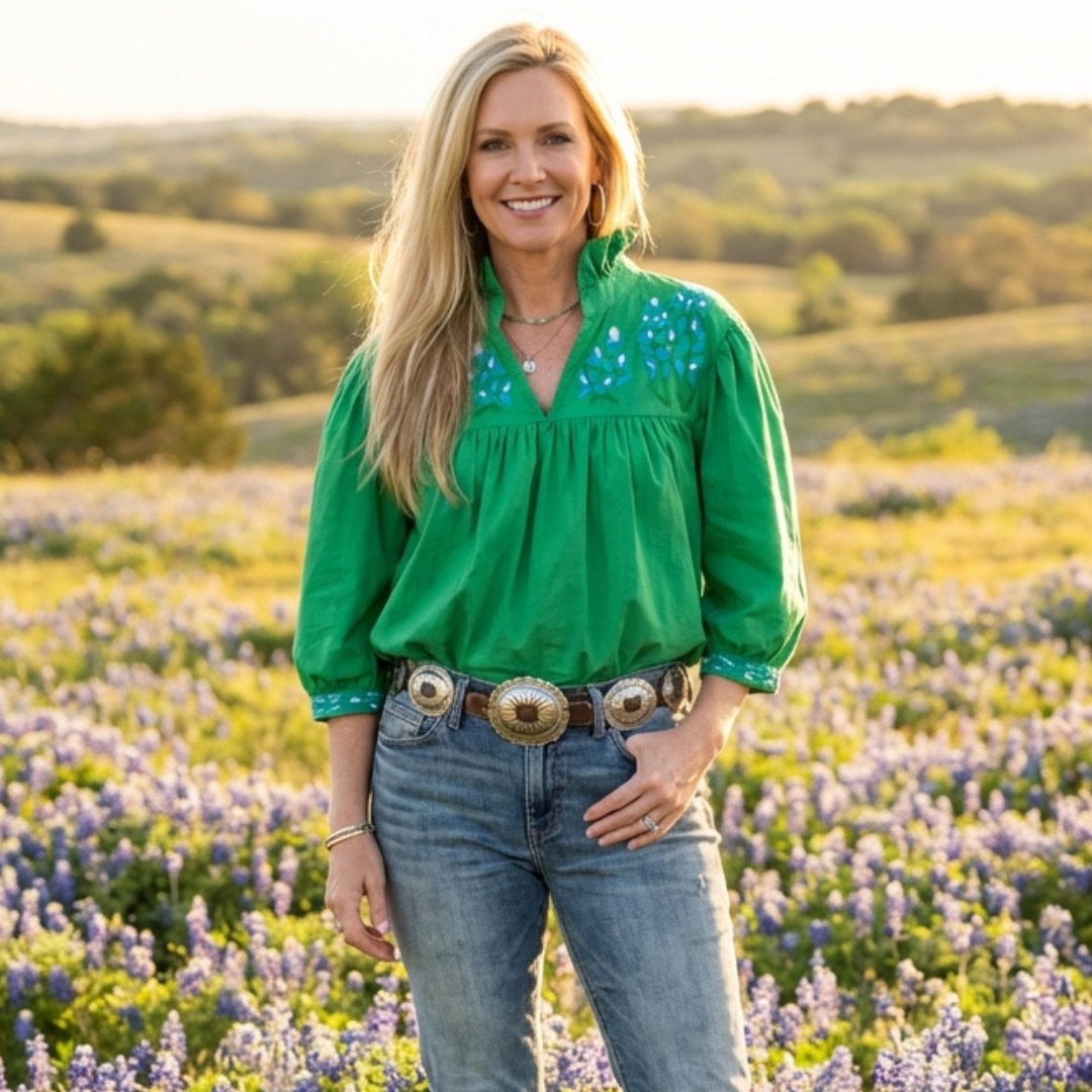 Spring Green Turquoise-bonnet Tailgater Blouse (XS only) – SPIRIT DRESS